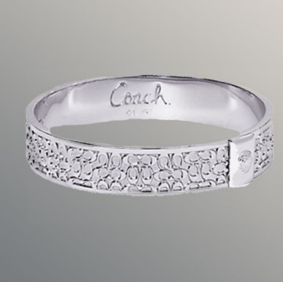 Coach | Jewelry | Coach Silver Signature C Logo Bangle Bracelet | Poshmark